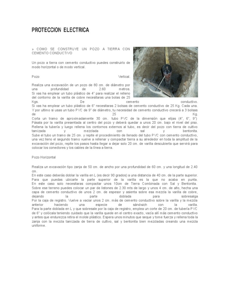 Como Se Construye Un Pozo A Tierra Con Cemento Conductivo | PDF | Tubería (transporte de fluidos ...
