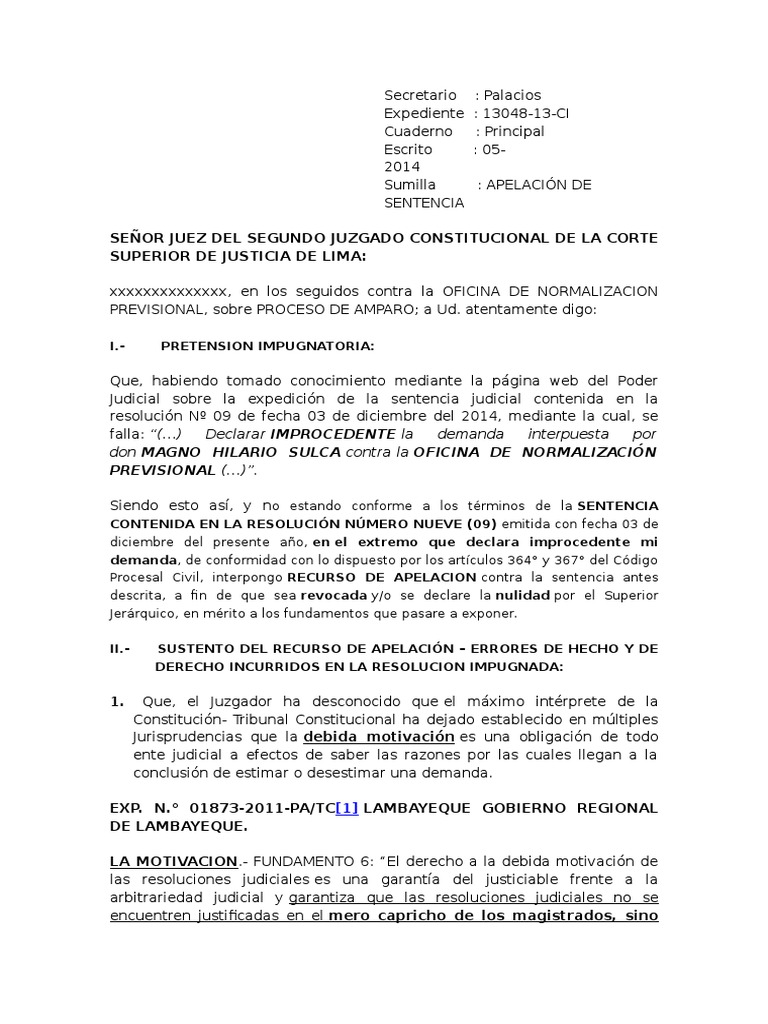 Modelo de Apelación | PDF | Demanda judicial | Ley procesal