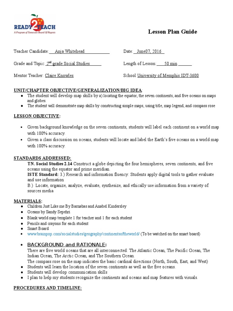 Edtpa Lesson Plan 1 | PDF | Map | Continent