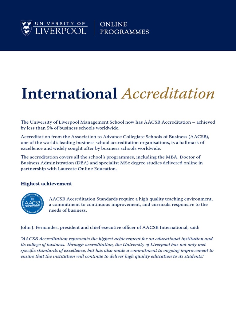 University of Liverpool AACSB Accreditation | PDF | Master Of Business ...