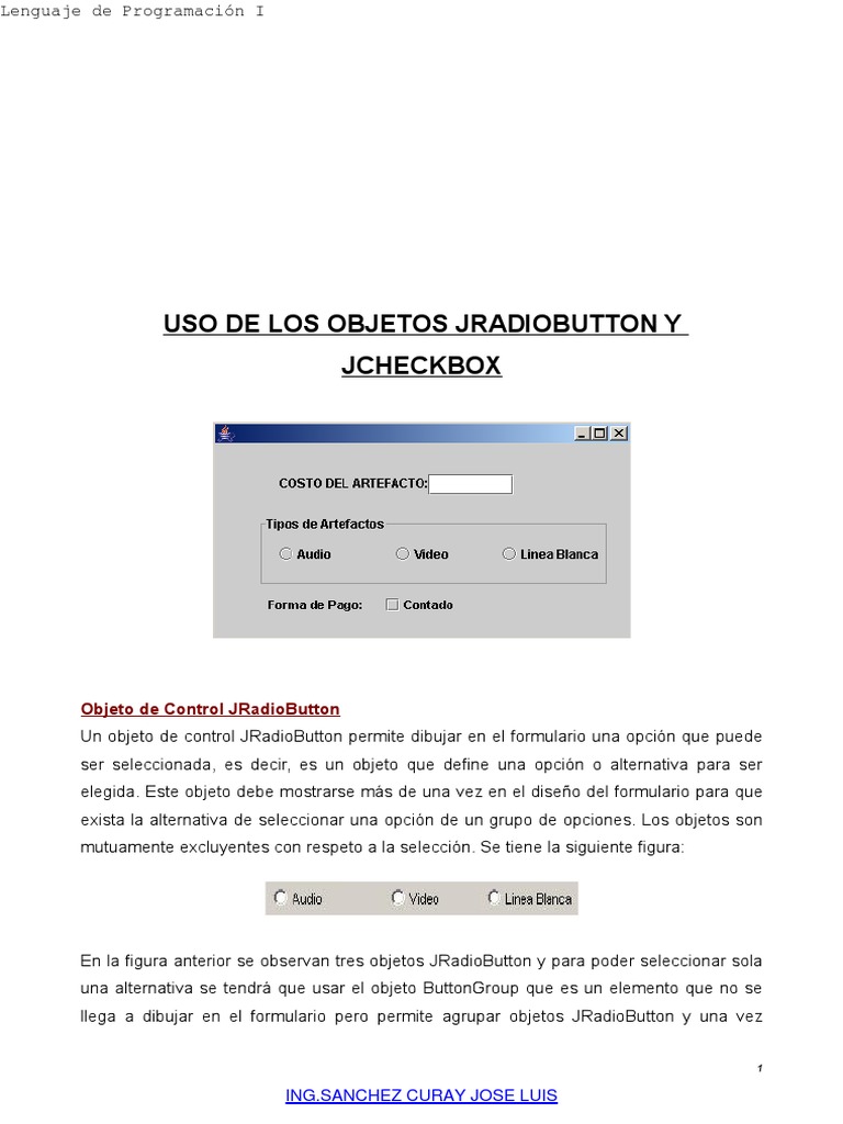 03 Objetos JRadioButton JCheckBox | PDF | Lenguaje de programación | Variable (informática)
