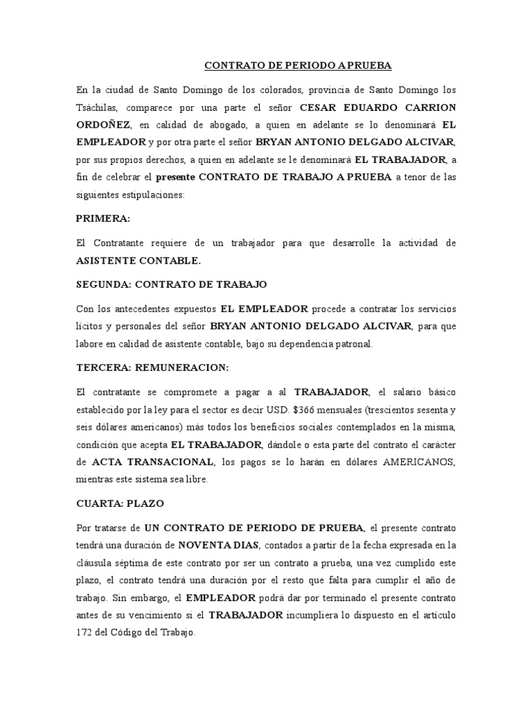 Contrato de Trabajo A Prueba | PDF | Derecho laboral | Información del gobierno