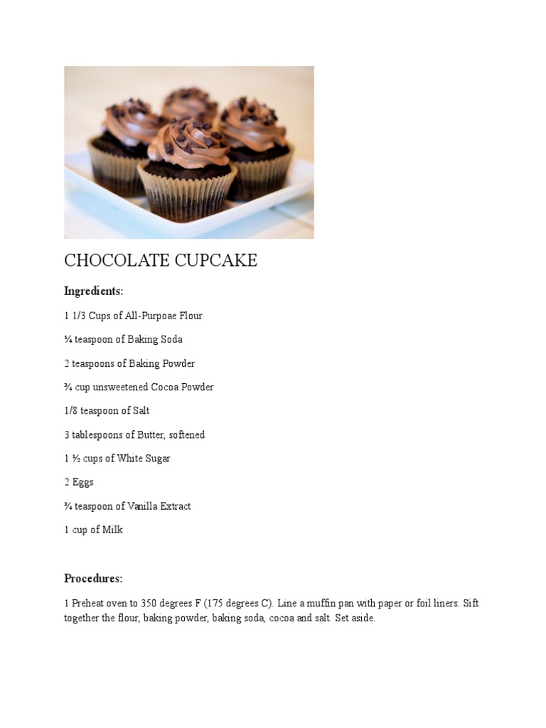Chocolate Cupcake: Ingredients | PDF | Cupcake | Chocolate