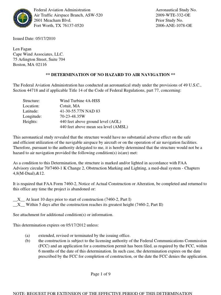 FAA Cape Wind - Determination of No Hazard To Air Navigation | PDF ...