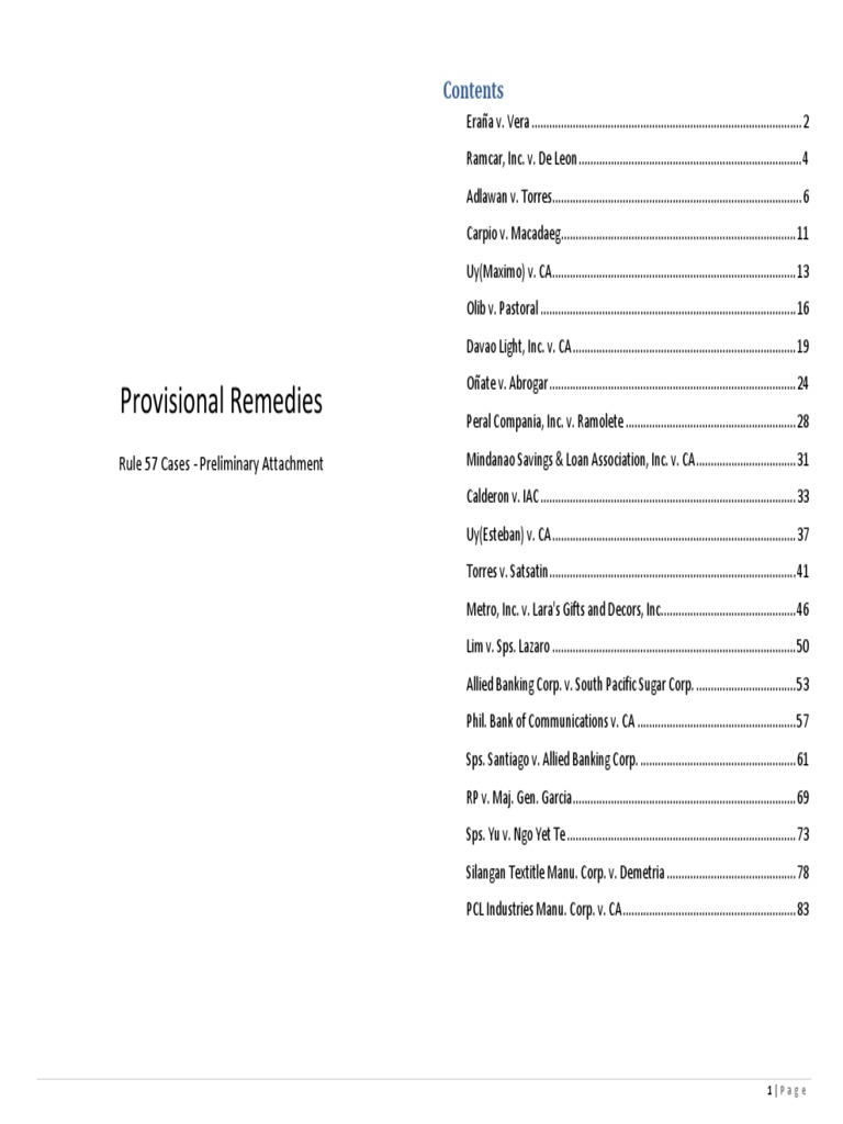 Provisional Remedies Cases - Preliminary Attachment | PDF | Writ | Lawsuit