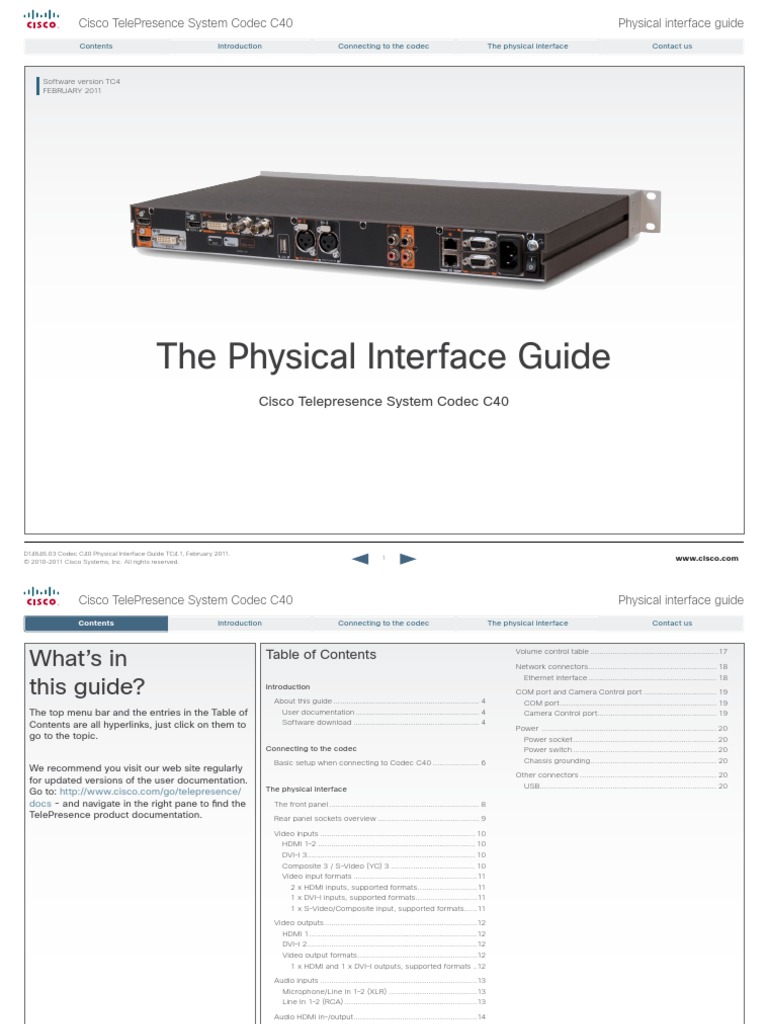 Codec-C40 Physical Interface Guide | PDF | Hdmi | Electrical Connector