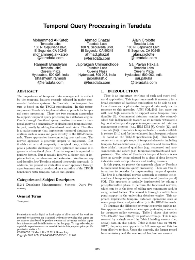 Temporal Query Processing in Teradata | PDF | Databases | Sql