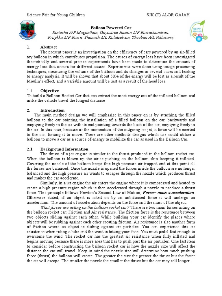 Balloon Powered Car STAG | PDF | Rocket | Balloon