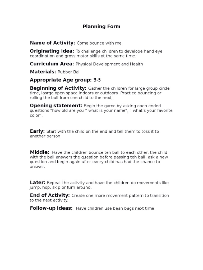 Bounce Activity for Kids' Motor Skills | PDF