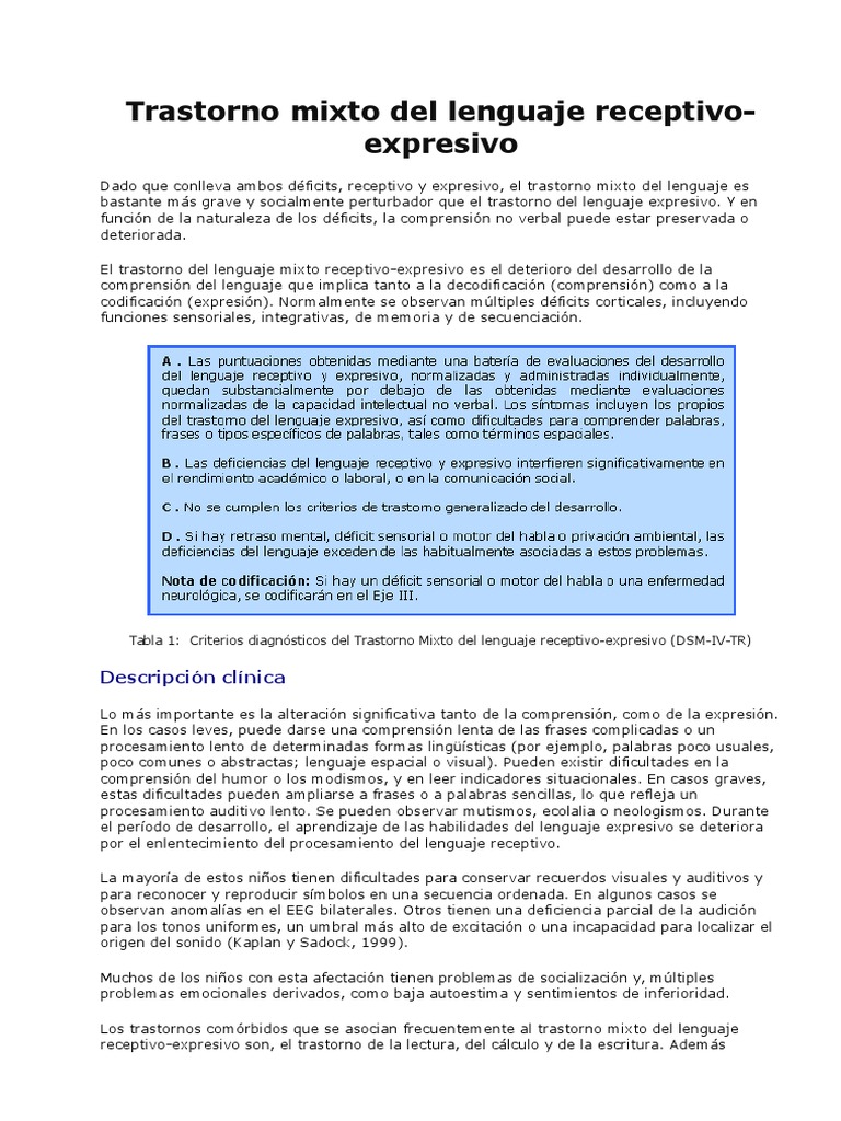 Trastorno Mixto del Lenguaje Receptivo-Expresivo | PDF | Desorden ...