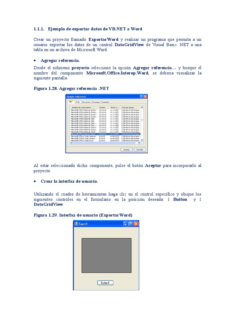 Guía para exportar e importar datos entre Visual Basic .NET y Microsoft Office | PDF | Tabla ...