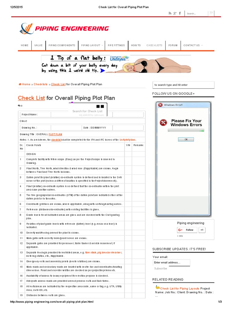 Check List For Overall Piping Plot Plan | PDF | 3 D Modeling | Email