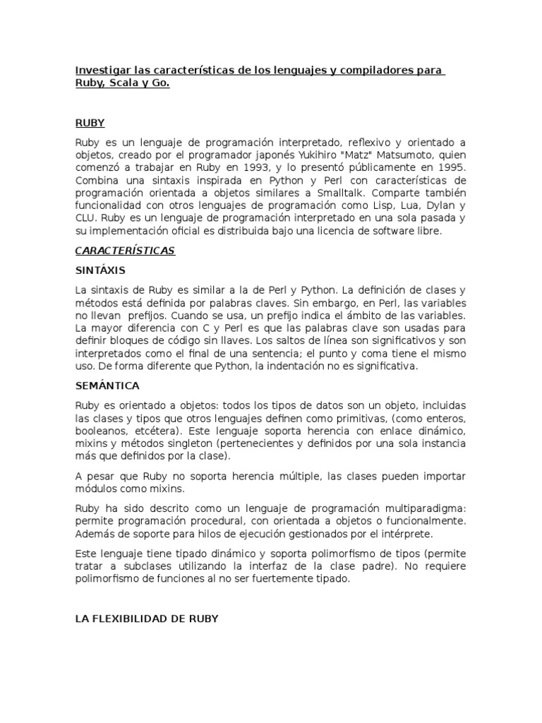 Lenguajes y Compiladores para Ruby, Scala y Go. | PDF | Ruby (lenguaje ...