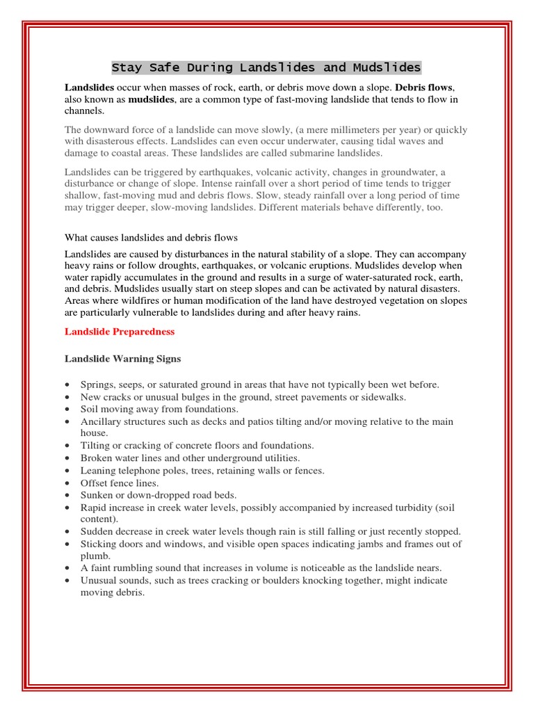 Stay Safe During Land Slides | PDF | Landslide | Physical Geography