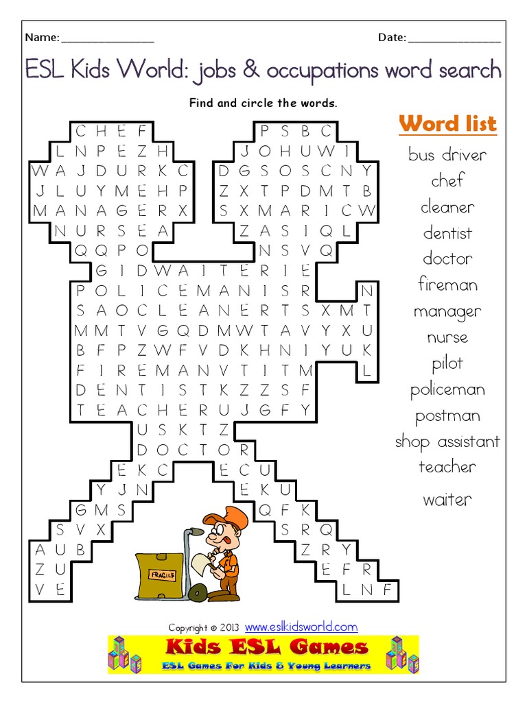 Jobs and Occupations Wordsearch | PDF