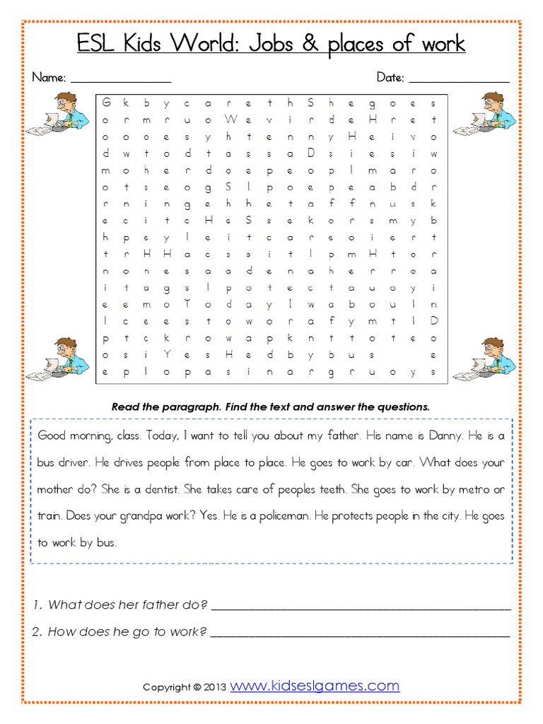 Jobs and Places of Work Text Maze Worksheet | PDF
