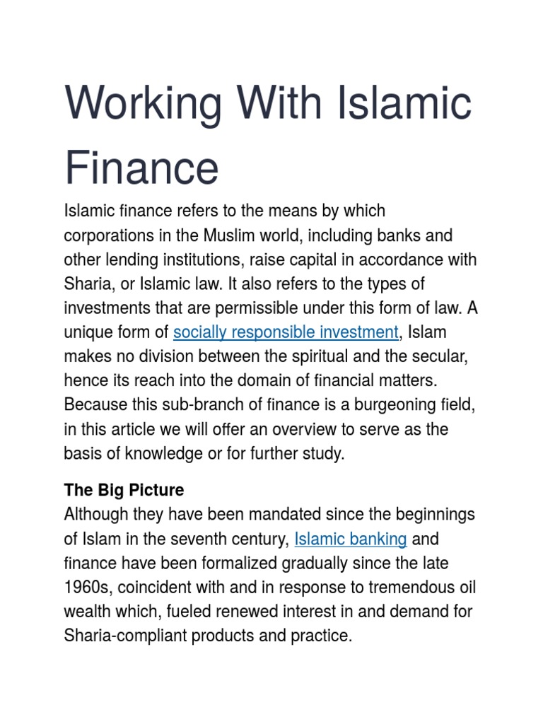 Working With Islamic Finance | Download Free PDF | Islamic Banking And ...
