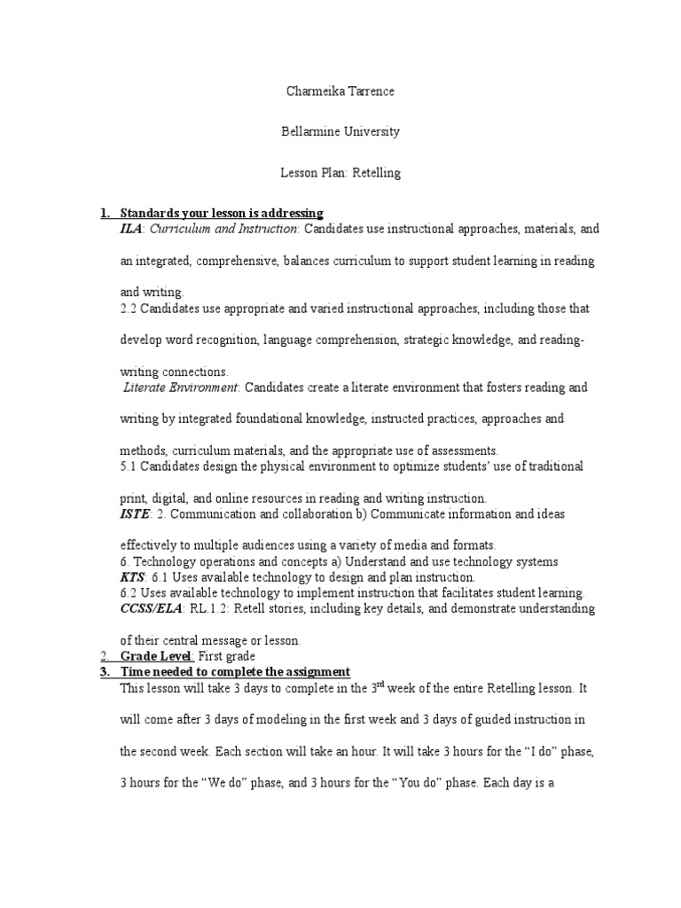 Retelling Lesson Plan | PDF | Lesson Plan | Curriculum