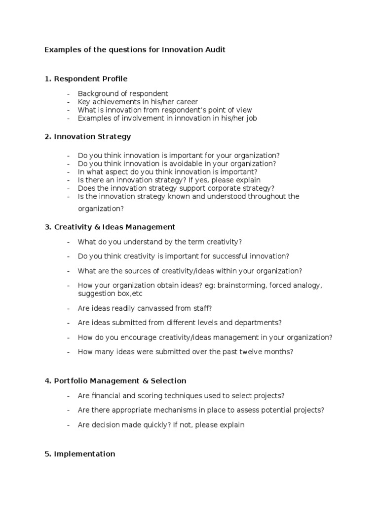 Innovation Audit for Organizations | PDF