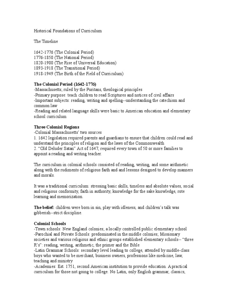Historical Foundations of Curriculum Development | PDF | Curriculum ...