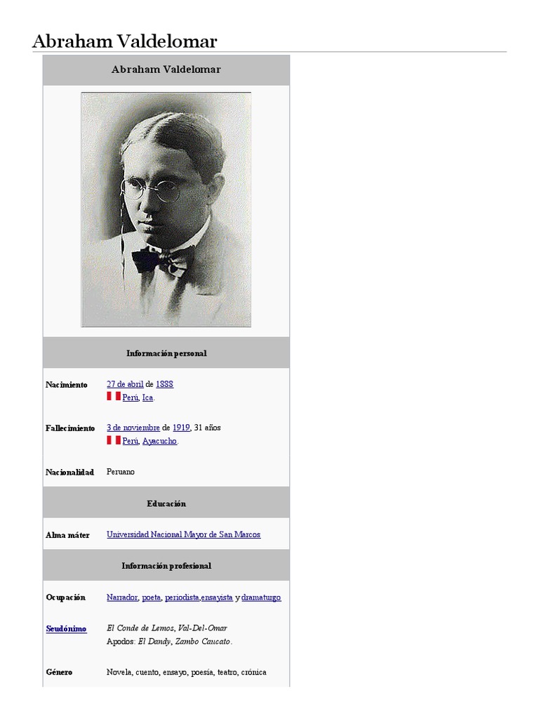 Biografía de Abraham Valdelomar | PDF | Clásicos