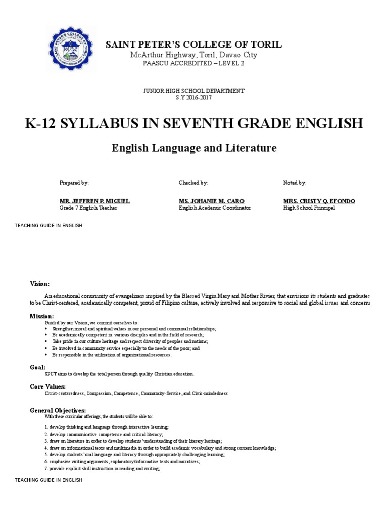 Grade Seven English Syllabus | PDF | Idiom | Verb