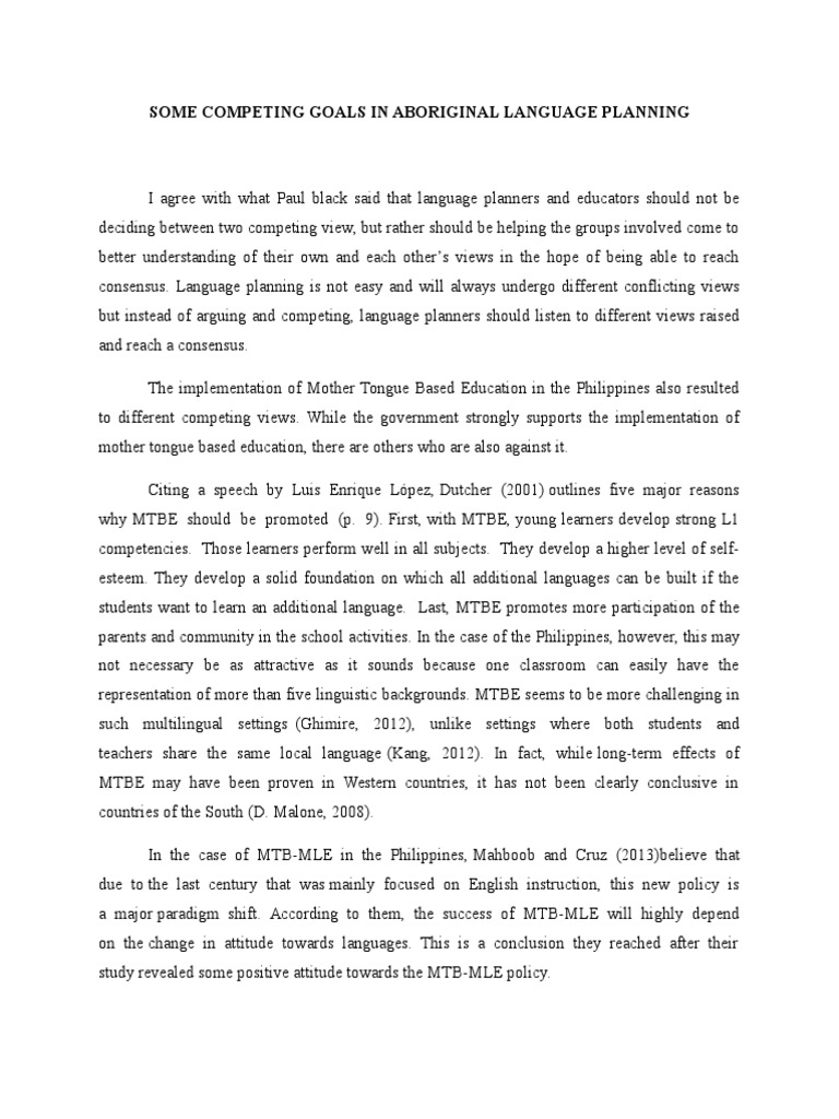 Some Competing Goals in Aboriginal Language Planning | PDF ...