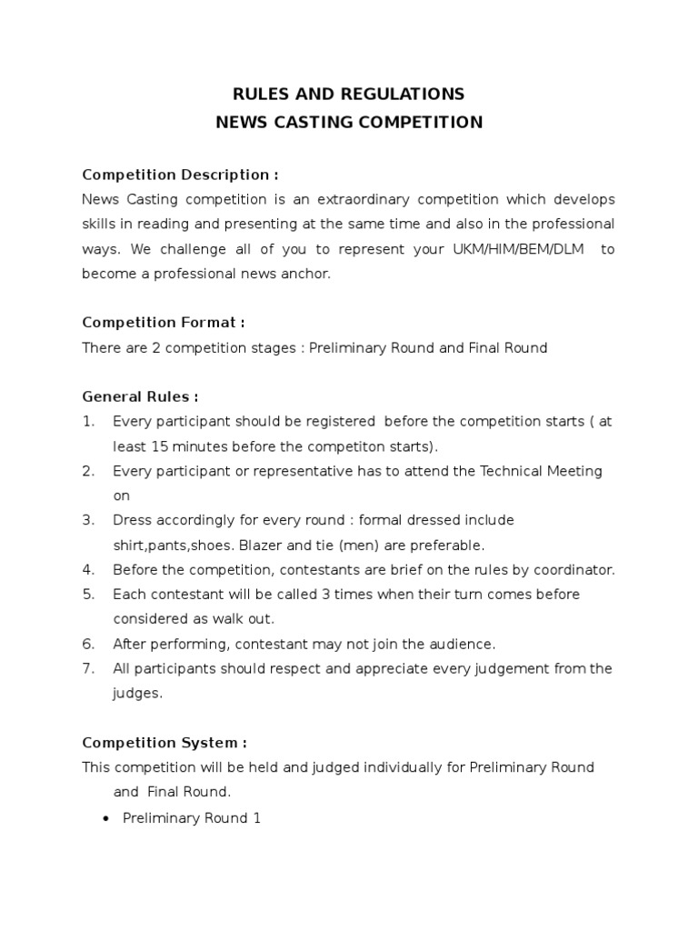 News Casting Competition Guidelines | PDF | News | Linguistics