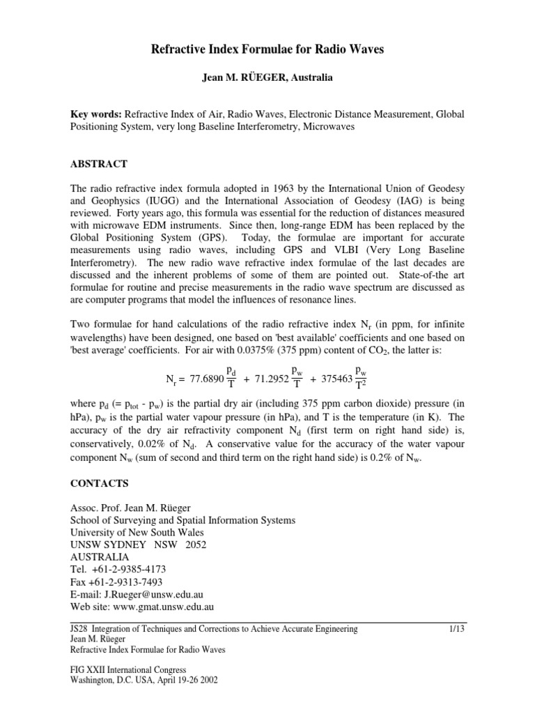 Refractive Index Formulae for Radio Waves | PDF | Refractive Index ...