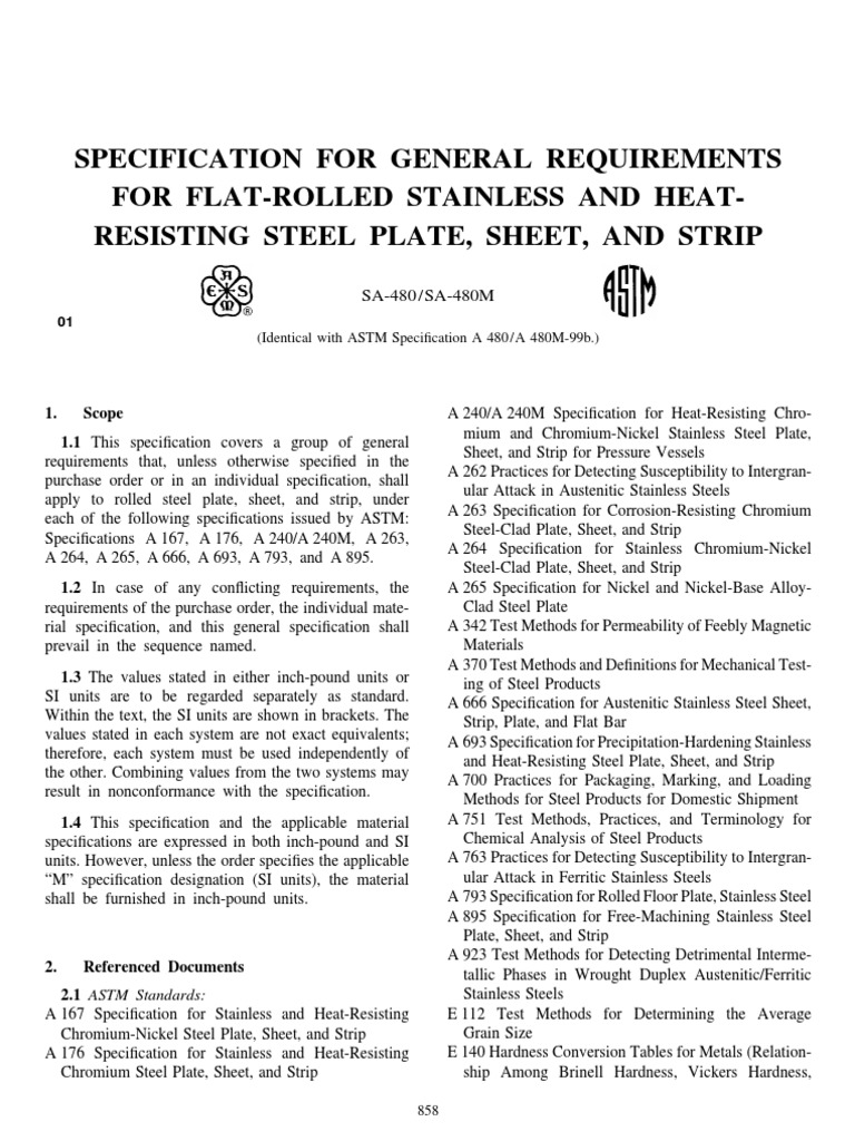 Specification For General Requirements For Flat-Rolled Stainless and ...