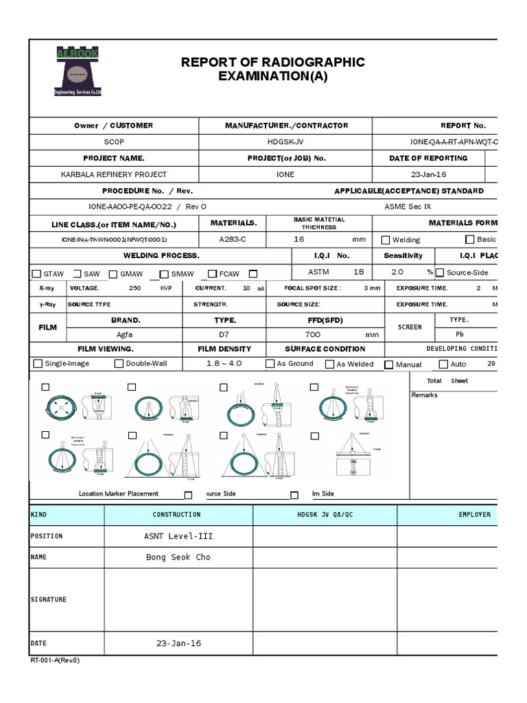 Report of Radiographic Examination (A) : IONE-IN-A-TK-WN-0001 (NFWQT ...