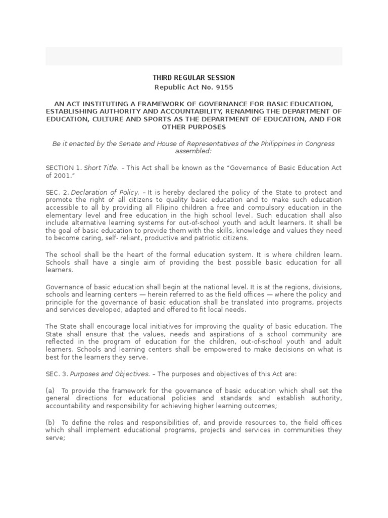 Framework for Governance of Basic Education | PDF | Governance | Learning