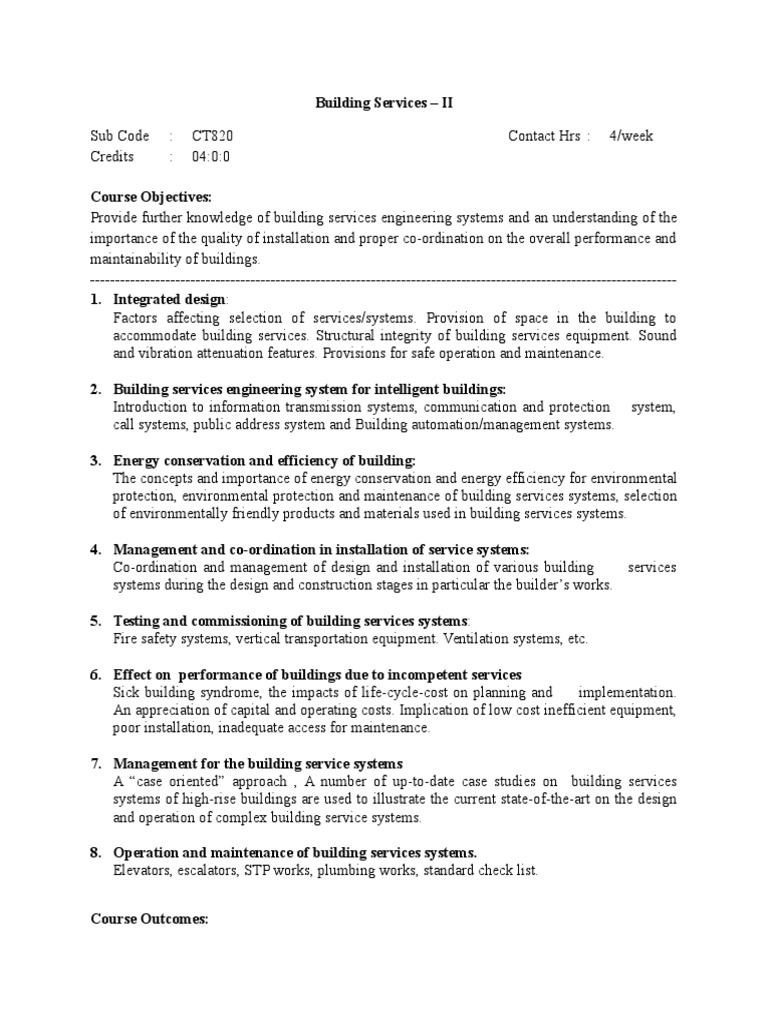 Building Services II Course Outcomes 2016 | PDF | Building | Building ...