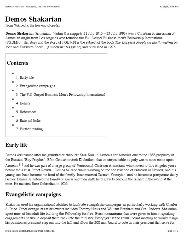 Demos Shakarian - Wikipedia, The Free Encyclopedia | PDF | Religious ...