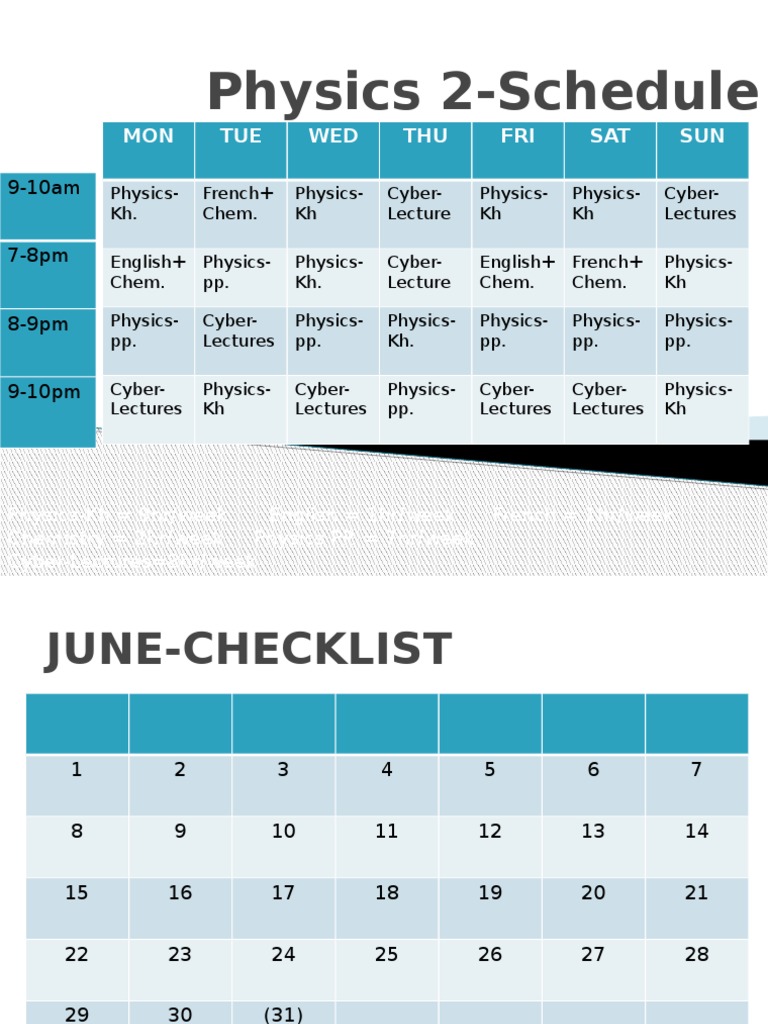 Physics 2-Schedule: MON TUE WED THU FRI SAT SUN | PDF | Teaching ...