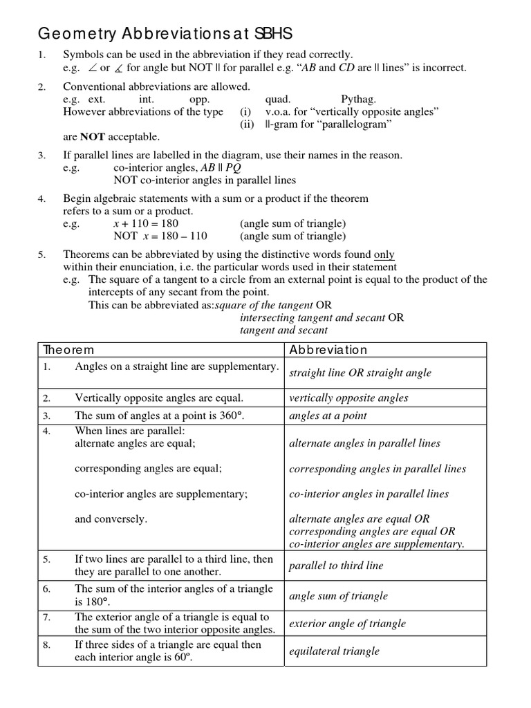Geometry Abbreviations | Triangle | Rectangle