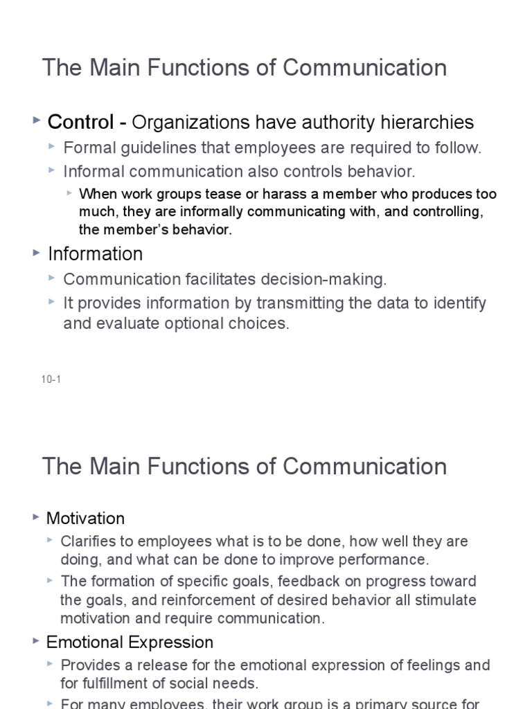 The Main Functions of Communication: Control | PDF | Motivation ...