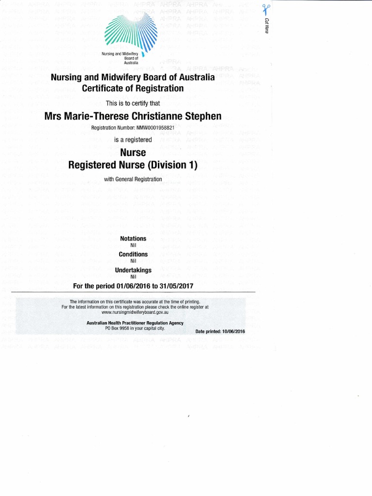 AHPRA Nursing Registration Certificate | PDF | Finance & Money ...