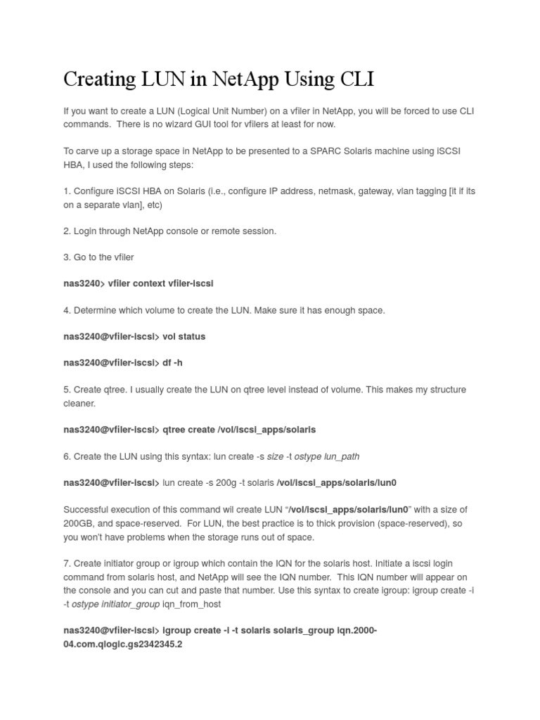 Creating LUN in NetApp Using CLI | PDF | Network Protocols | Data