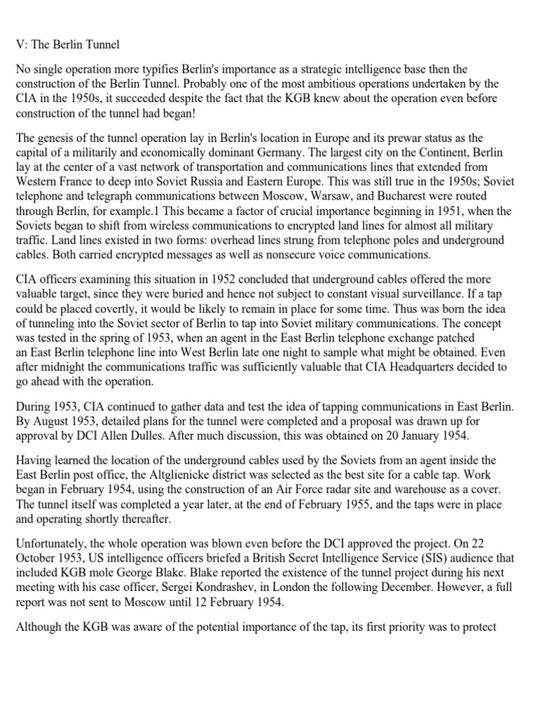 CIA's Berlin Tunnel Operation Overview | PDF | Secret Intelligence ...