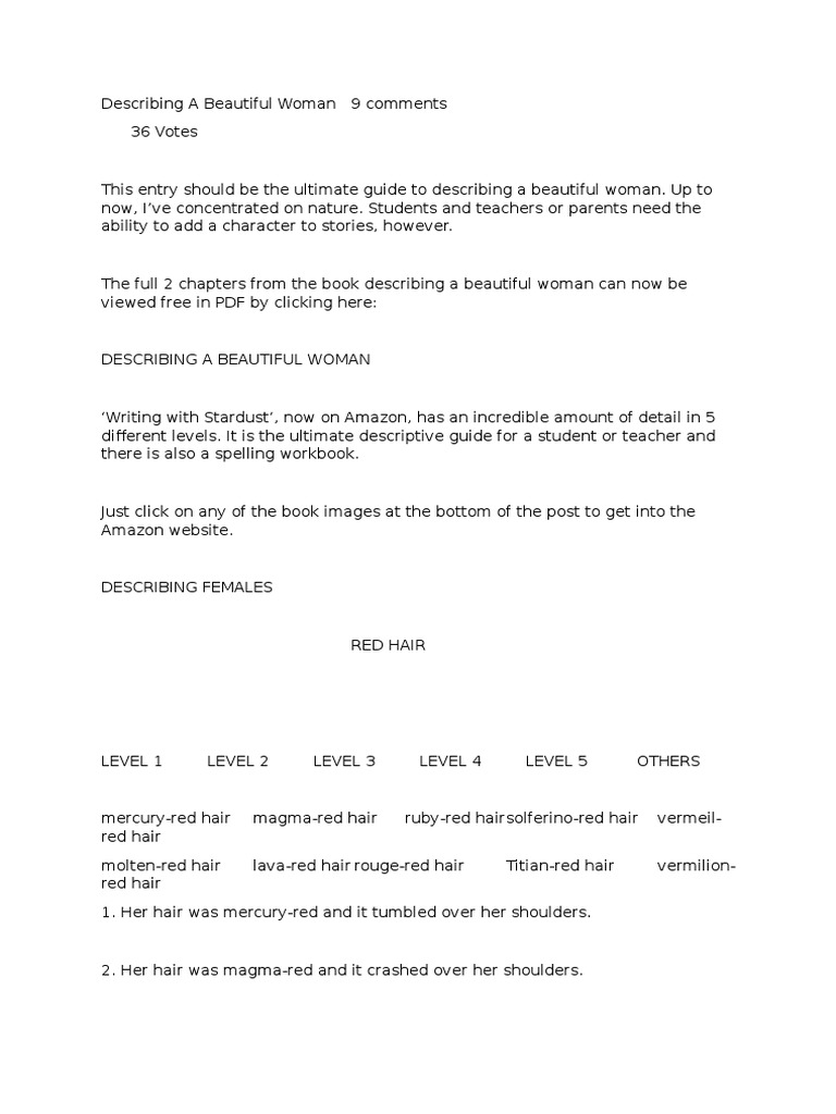 Describing Beautiful Woman | PDF | Eyebrow | Human Hair