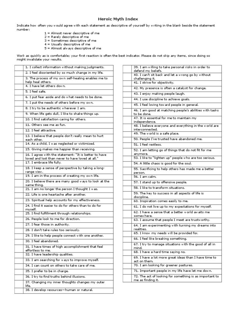 Heroic Myth Index Test | PDF | Quest | Hero