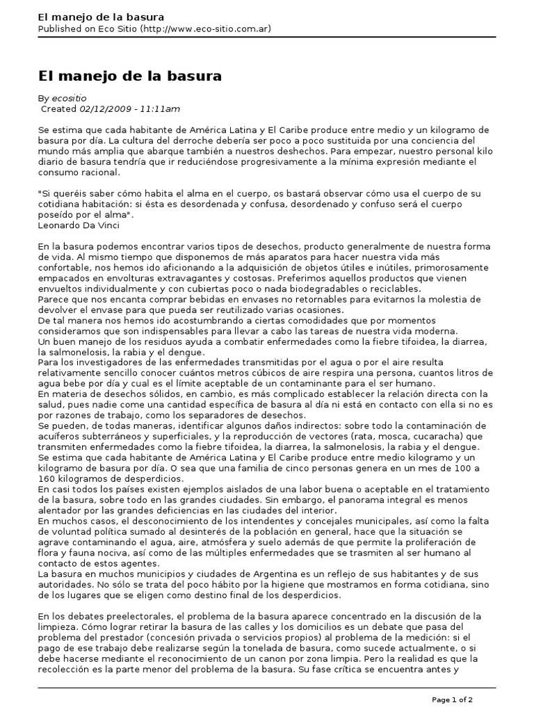 El Manejo de La Basura - 2011-04-25 | PDF | Residuos | Naturaleza