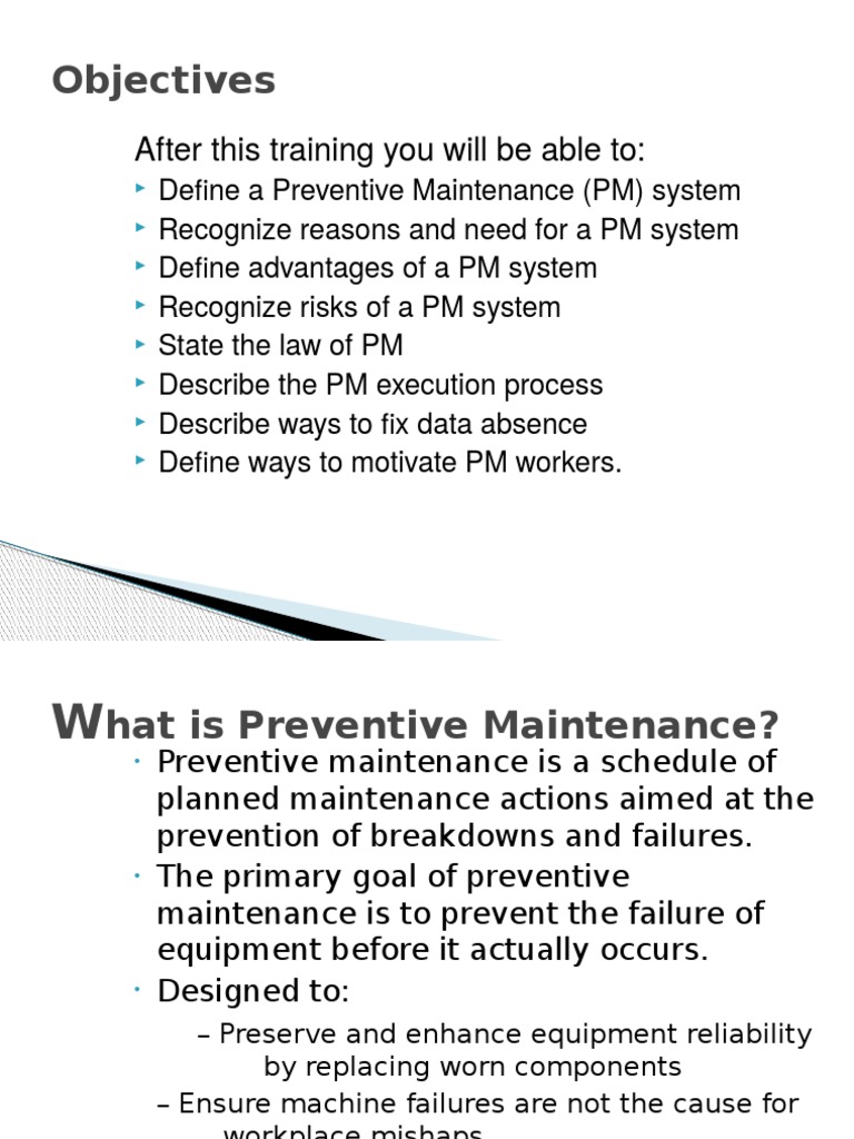 111 - Preventive Maintenance Training | PDF | Safety | Reliability ...