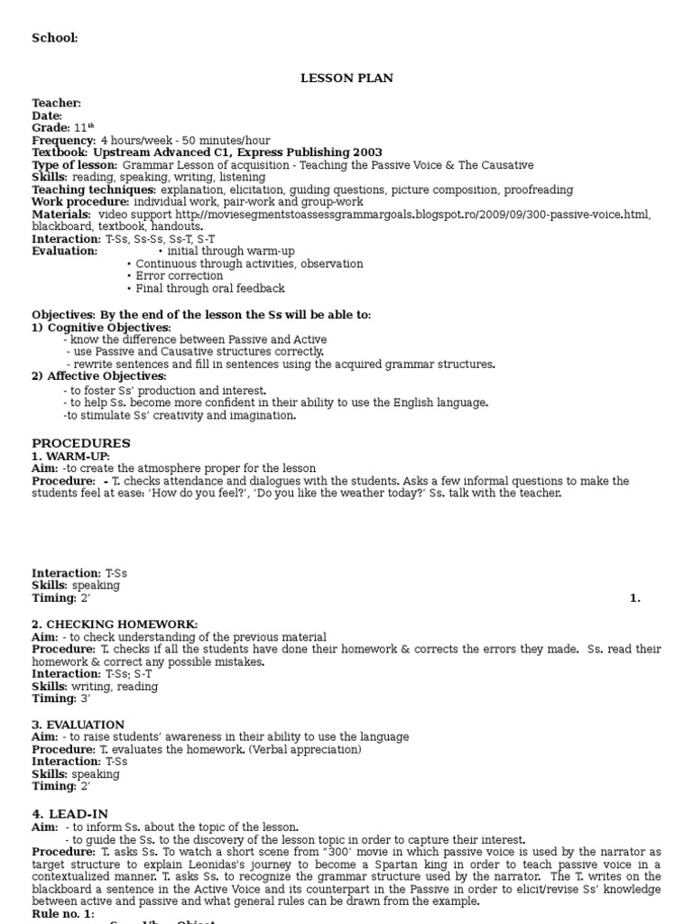 Passive Voice Lesson Plan | PDF | Verb | Lesson Plan