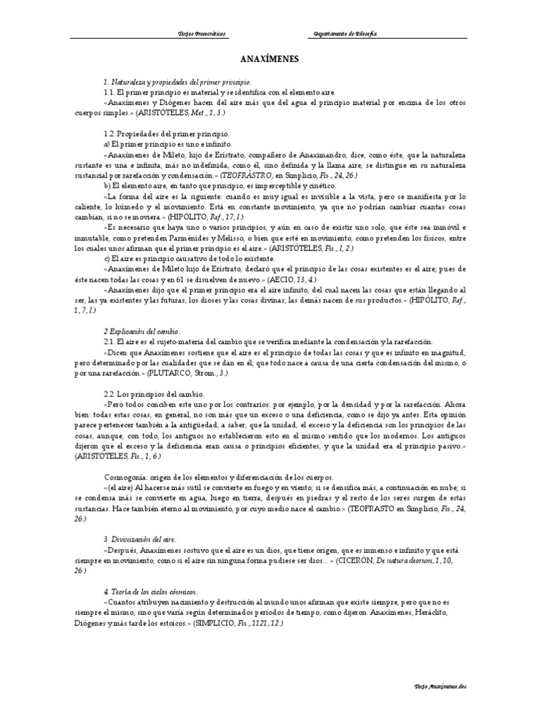 Teorías de Anaxímenes sobre el aire como principio material | PDF ...