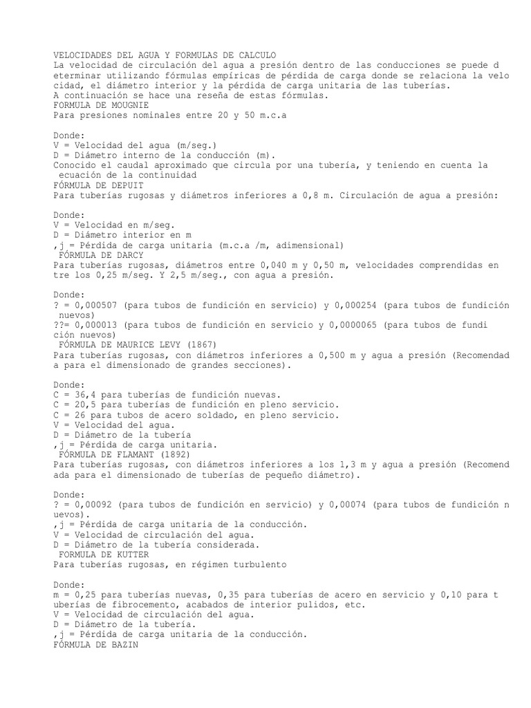 Fórmula de Flamant para Tuberías | PDF | Tubería (transporte de fluidos ...