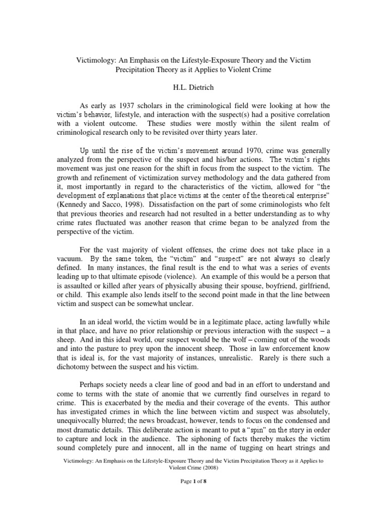 Victimology - An Emphasis On The Lifestyle-Exposure Theory and The ...
