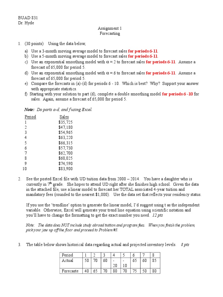 BUAD 831 Assignment 1 | PDF | Forecasting | Statistical Analysis