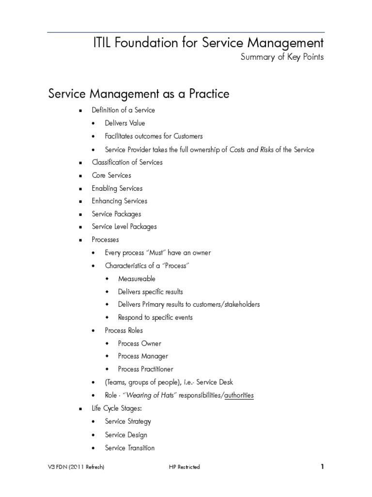 ITIL V3 Foundation - Summary of Key Points | PDF | Itil | Service Level ...